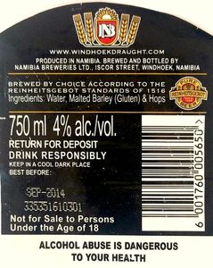 Drink Label: Windhoek Draught (Namibian Breweries, NamibiaCol:NA-BEER ...