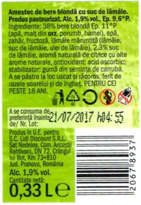 Drink Label: Argus Lemon (S.C. Lidl Discount S.R.L., RomaniaCol:RO-BEER ...