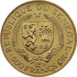 Moneda: 500 CFA Francs (Senegal(1968~1975 - Numismatic Products) WCC:km8