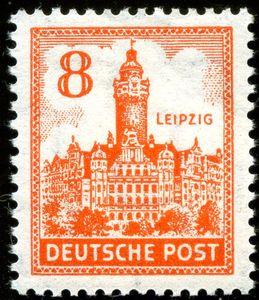 Timbre: Leipzig Town Hall (Allemagne, Occ. soviétique de la Saxe ...