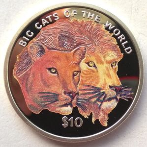 Coin: 10 Dollars (Colored Lion) (Sierra Leone(2001 - Big Cats of the ...