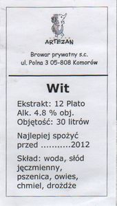 Drink Label: Wit (Browar Artezan Blonie, PolandCol:PL-BEER-001312