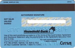 Bank Card: Household Bank (Household Bank, United States of AmericaCol ...