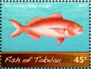 Stamp: Ruby snapper (Etelis carbunculus) (Tokelau(Marine fish) Mi:TK ...