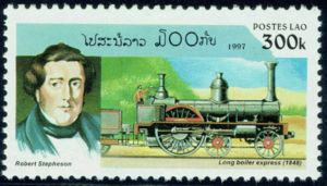 Stamp: Robert Stephenson, "Long Boiler Express" (1848) (Laos(Steam ...