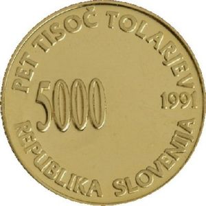 Coin: 5,000 Tolarjev (1st Anniversary of Independence) (Slovenia(1991~2006 - Tolar (Gold)) WCC:km2.1