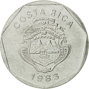 Moneda: 5 Colones (small ships - relief on ribbon) (Costa Rica(1950 ...