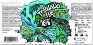 Drink Label: Tornado IPA (Crazy Bru, RussiaCol:RU-BEER-005783