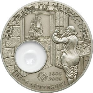 Coin: 5 Dollars (400th Ann. Invention of Telescope by Hans Lippershey ...