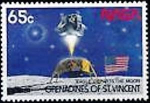 Stamp: Lunar module “Eagle” leaving moon (Grenadines of St. Vincent ...