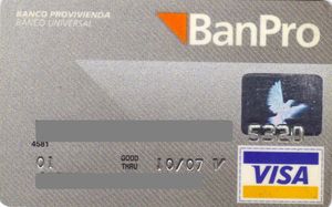 Bank Card: BanPro (Banco Provivienda, VenezuelaCol:VE-VI-0046
