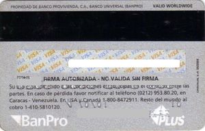 Bank Card: BanPro (Banco Provivienda, VenezuelaCol:VE-VI-0046