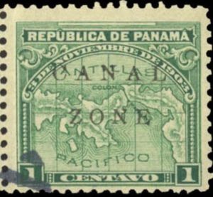 Stamp: Map of Panama (Canal Zone(Panama stamps overprinted (1904-06)) Sn:US-CZ 9b 📮