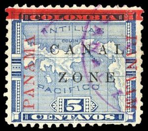 Stamp: Map of Panama (Canal Zone(Panama stamps overprinted (1904-06)) Sn:US-CZ 12f
