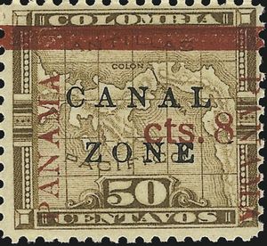 Francobolli: Map of Panama (Canal Zone(Panama stamps overprinted (1904-06)) Sn:US-CZ 20e 📮