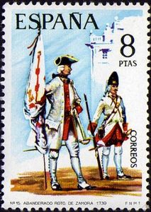 Stamp: Standard-bearer and Soldier, Zamora Regiment, 1739 (Spain ...
