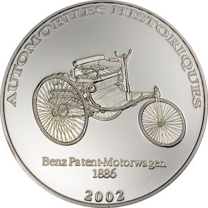 Moneda: 10 Francs (Benz Patent-Motorwagen, 1886 - Silver) (Congo ...