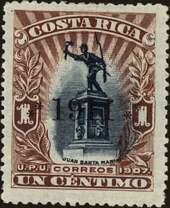 Stamp: Statue of Juan Santamaría overprinted 1911, Type II, black ...