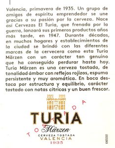 Drink Label: Turia Marzen (El Turia - Fabrica de Cerveza S.A., SpainCol ...