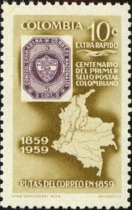 Stamp: 1859 Stamp, Map of Colombia (Colombia(Colombian Postage Stamps ...