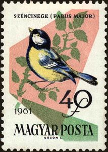 Stamp: Great Tit (Parus major) (Hungary(Birds (1961)) Mi:HU 1809A,Sn:HU ...