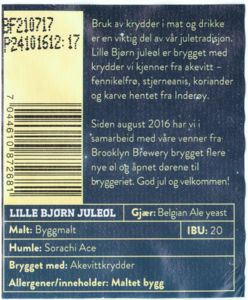 Drink Label: Lille Bjørn Christmas beer (E. C. Dahls brewery, NorwayCol ...