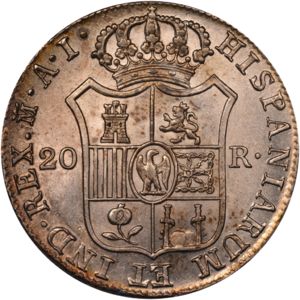 Moneda: 20 Reales (de Vellón Madrid Crowned M - AI) (España(1808~1813 ...
