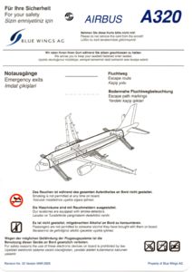 Safety Card: Airbus A320 (Blue Wings, Germany, Federal RepublicCol:BWG ...