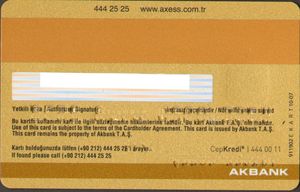 Bank Card: Axess (Akbank T.A.Ş., Türkiye (Turkey)Col:TR-VI-0183