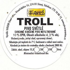 Drink Label: Troll pivo světlé 10 (Pivovar Antoš Slaný, Czech ...