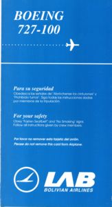 Safety Card: Boeing 727-100 (LAB Lloyd Aereo Boliviano, BoliviaCol:LLB-BO-0001
