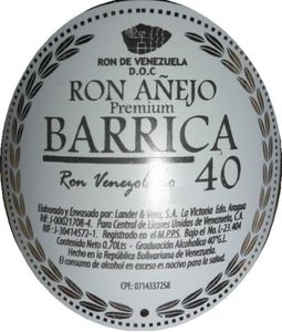 Etiqueta de bebida: Barrica - Ron Añejo Premiun 40 (Lander y Vera, S.A ...