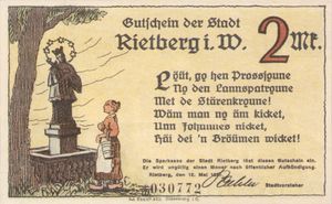 Banknote: 2 Mark (German Notgeld(Rietberg) GrM:1123.1-4/5