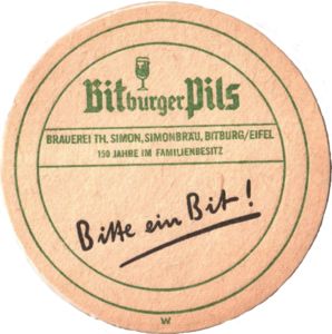 Beer Coaster: Bitburger (Bitburger Brauerei, Germany, Federal ...