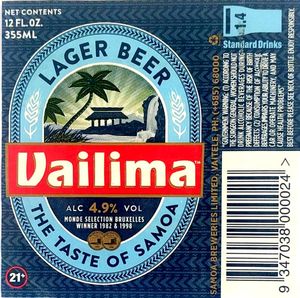 බිම ලේබලය: Vailima Lager Beer (Samoa Breweries Limited, සමෝවා) Col:WS ...