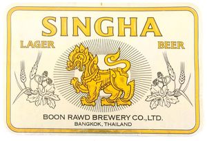Drink Label: Singha Lager Beer (Boon Rawd Brewery Co. Ltd., ThailandCol ...