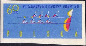 Stamp: Four-man canoes at finish line (Poland(6th European Canoe ...