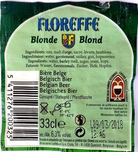 Drink Label: Floreffe Blonde - Blond (Brouwerij Lefebvre, BelgiumCol:BE ...