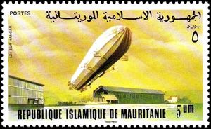 Stamp: LZ4 over Hangar (Mauritania(75th Anniversary of the Zeppelin ...