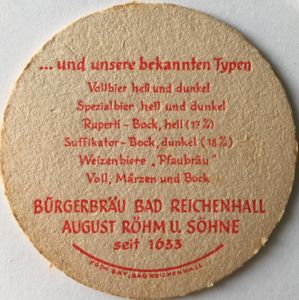 Bierdeckel: Kur Pils (Bürgerbräu Bad Reichenhall August Röhm & Söhne ...