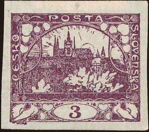 Stamp: Prague Castle (Czechoslovakia) (Hradčany at Prague) Mi:CS 1,Sn ...