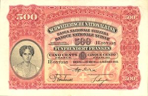 Banknote: 500 Franken/Francs/Franchi (Switzerland(1921-1955 Issue ...