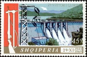 Stamp: Dam, Electricity Pylon (Albania) (25th anniversary of the ...