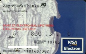 Bank Card: Zaba-Visa (Zagrebacka Banka, Croatia) Col:HR-VE-0013