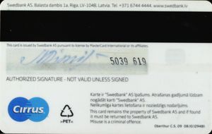 Bank Card: Maestro classic (Swedbank, LatviaCol:LV-MS-0060