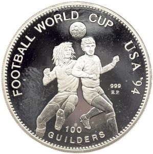 Moneda: 100 Gulden (World Cup soccer) (Surinam(Commemorative - Sports ...