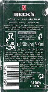 Drink Label: Becks Bier Beer (Brauerei Beck GmbH & Co, Germany, Federal RepublicCol:DE-BEER-001598