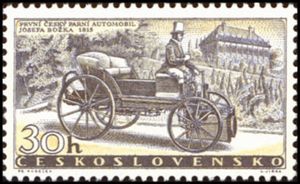 Stamp: Božek steam car (1815) (Czechoslovakia(Development of car ...