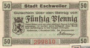 Banknote: 50 Pfennig (German Notgeld(Eschweiler) Gra:E28.3d,Tie:1790.05 ...