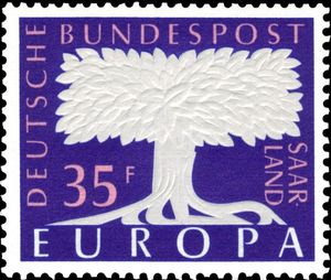 Stamp: Stylized Tree (Germany, Saarland(Europa (C.E.P.T.) 1957 - Tree ...